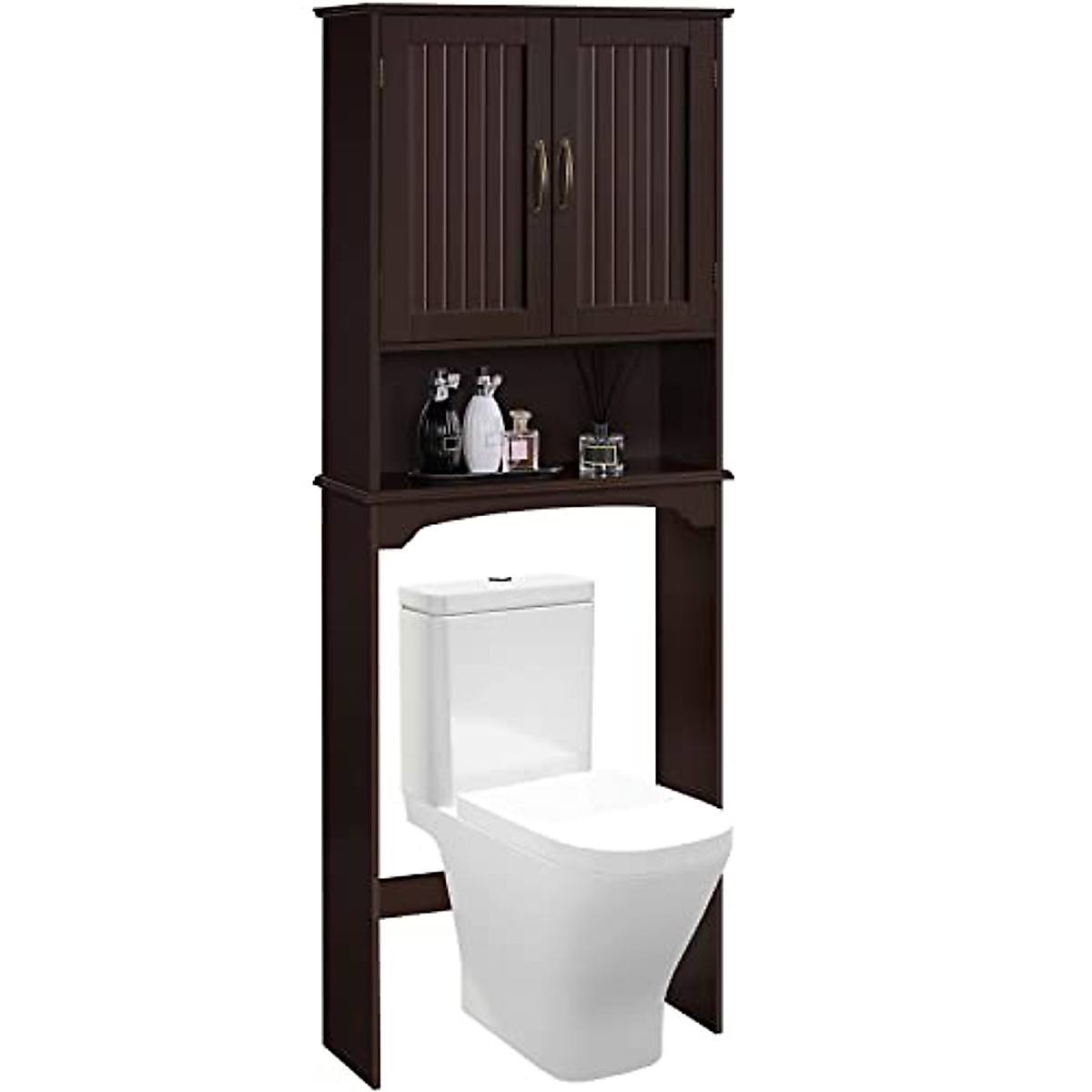 Topeakmart Over The Toilet Storage Cabinet Bathroom Organizer with Adjustable Shelf & Double Doors for Toilet, Home Space-Saving Furniture, L24.5xW9xH66 Inches, Espresso