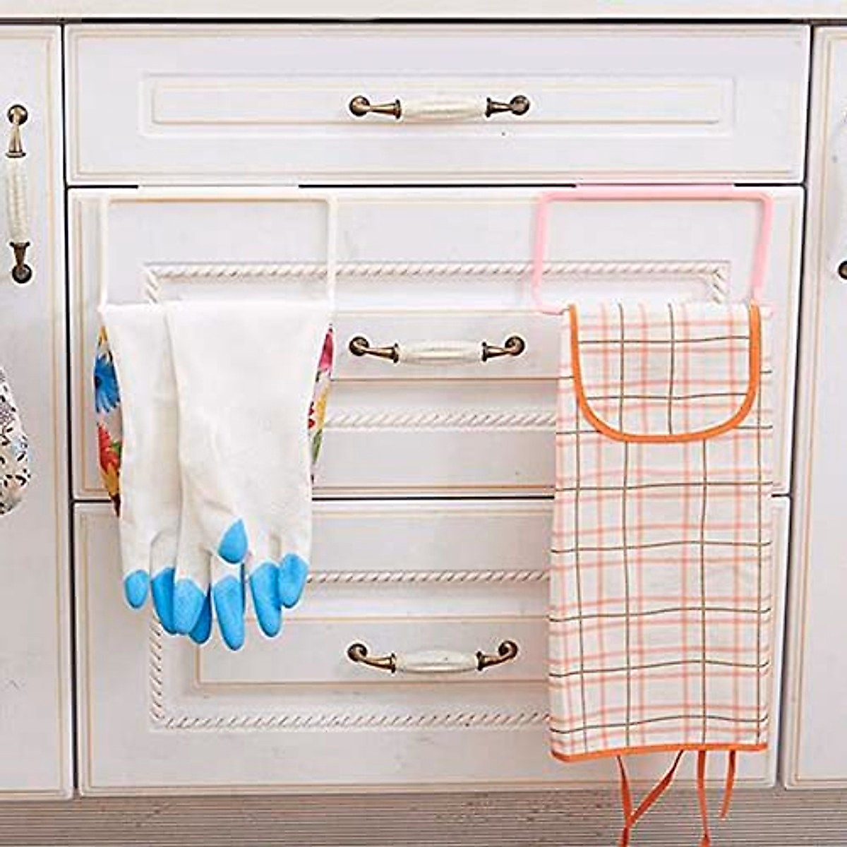 Modern Kitchen Over Cabinet Plastic Towel Rack, Hang on Inside or Outside of Doors, Storage and Organization for Hand and Dish Towels, Rag(White)