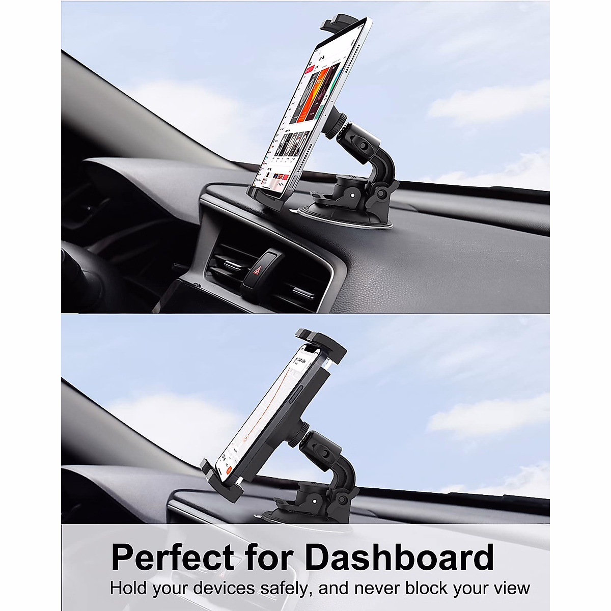 Aozcu Windshield Car Tablet Mount, Window Dashboard Tablet Holder, 95mm Powerful Suction Mount with 1/4'' Screw Tip for iPad Pro 11/ Air/Mini, Galaxy Tabs, More 4-13'' Phone & Tablets, and Camera