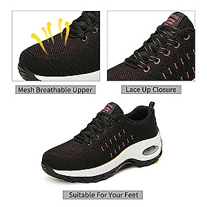 Lymeral Womens Walking Shoes Slip on Sock Sneakers, Wide Width, Lightweight, Air Cushion, Black, 9