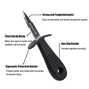 Oyster Shucking Knife -High Performance Level 5 Protection Food Grade Cut Resistant Gloves Stainless Steel Clam Shellfish Seafood Opener (1 pair gloves + 2 knives)(S)