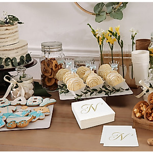 Gift Boutique 100 Gold Monogram Cocktail Napkins Letter N Disposable Paper Pack Elegant Metallic Golden Foil Hand Napkin for Powder Room Wedding Holiday Birthday Party Baby Shower Decorative Towels