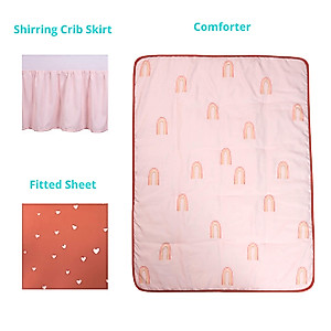 La Premura Boho Rainbow Baby Nursery Crib Bedding Set, 3 Piece Standard Size Crib Bedding Sets, Brown & Natural