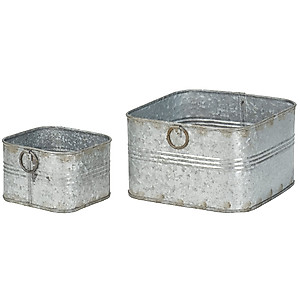Red Co. 6.5" and 4.5" Square Tub Galvanized Metal Bucket Containers Set of 2, Rusted Gray