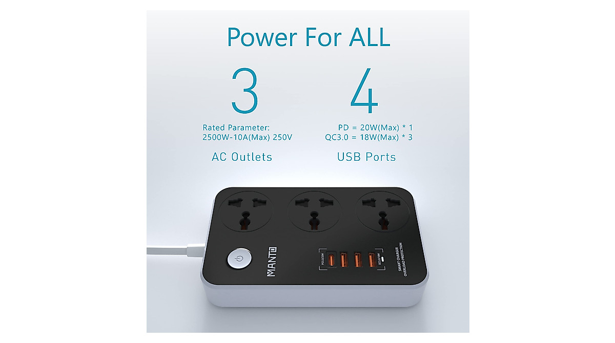 MANTO Power Strip with USB Ports - Fast Charging & Safe