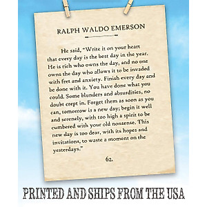 Ralph W Emerson - Write it on Your Heart That Every Day is the Best Day, Classic Home Room Decor, Inspirational Life Quote Wall Art, Book Page Style Gift, Choose Unframed Old Style Poster or Canvas