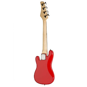 Raptor 3/4 Scale, 38 Inches Size Kids 4 Strings Electric P Bass Package - RED. With 5W Amp, Gig Bag, Strap, 10ft Cable, Picks
