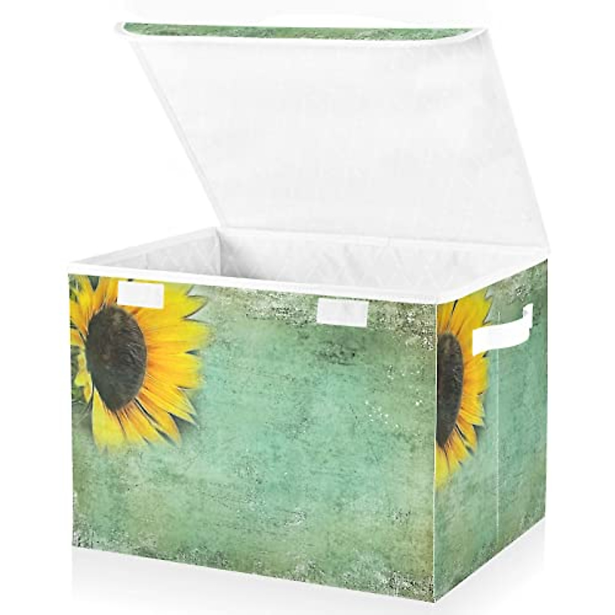 RunningBear Sunflower Teal Large Storage Bins with Lid Collapsible Storage Bin Nursery Baskets Cute Storage Box for Shelf Closet Nursery Home