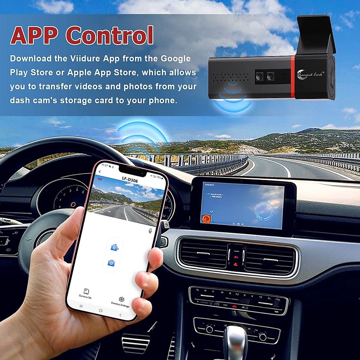 Dash Camera for Cars, 1080P FHD Dash Cam Front, Car Camera Dashcam with WiFi APP Control, Loop Recording, G-Sensor, Night Vision, 24H Parking Mode, Support 128GB SD Card Max (Not Included