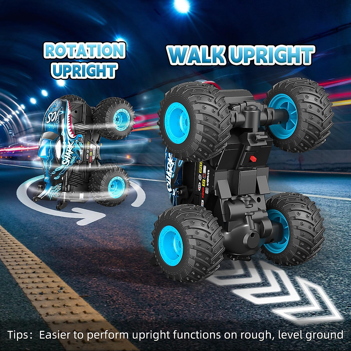 Sunrad Remote Control Car Toys for Kids Boys, RC Monster Truck with 360°Rotation Upright, Light & Music, Indoor Outdoor All Terrain Rechargeable Electric RC Car Toys Gifts for 3 4 5 6 7 8-12 Year Old