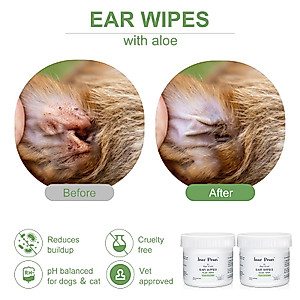Jear pean Dog Ear Cleaner Wipes, Dog Wipes, Puppy Essentials Dog Ear Wipes for Dogs & Cats Reduce Pet Ear Dirt and Wax Pet Grooming Supplies Aloe Vera│120 Wipes
