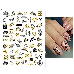 JMEOWIO 9 Sheets Beach Nail Art Stickers Decals Self-Adhesive Pegatinas Uñas Summer Tropical Ocean Shark Nail Supplies Nail Art Design Decoration Accessories