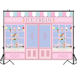 Mocsicka Ice Cream Theme Birthday Backdrop Dessert Shop Girl Background 7X5ft Vinyl Childrens Birthday Party Dessert Table Background Photo Booth Banner Decoration