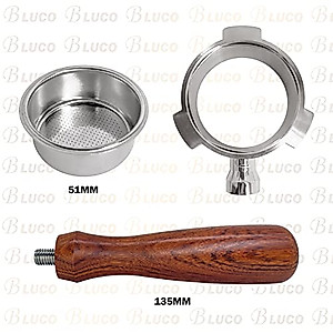 BLUCO 51mm Bottomless Portafilter - 3 Ear Bottomless Naked Portafilter - Fits DeLonghi Dedica EC680/EC685 and SMEG Coffee Machines - Included Filter Basket - Stainless Steel