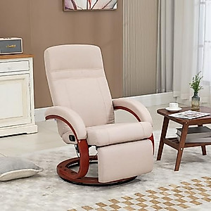 HOMCOM Manual Recliner Chair for Adults, Adjustable Swivel Recliner with Footrest, Padded Arms and Wood Base for Living Room, Beige
