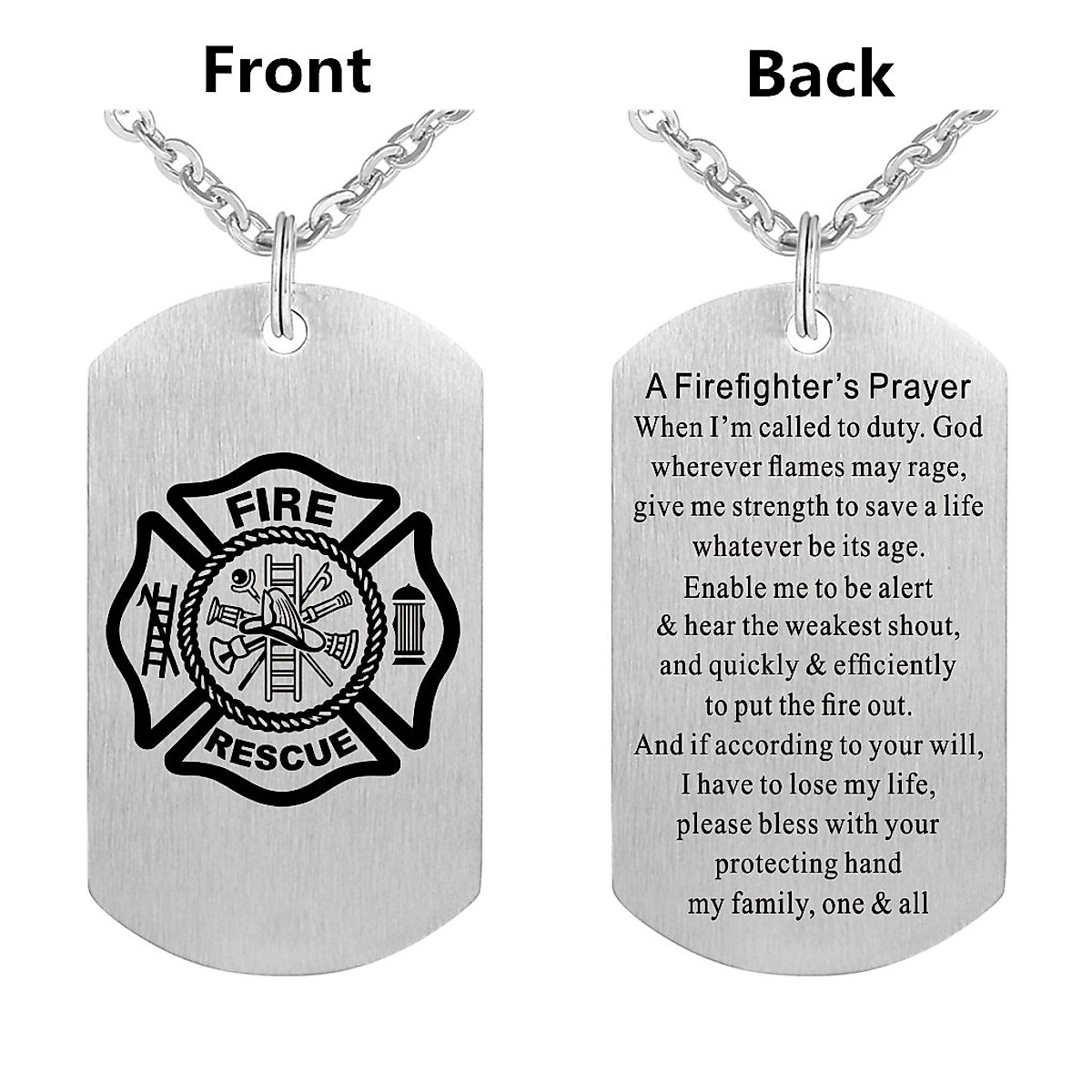 Firefighter Prayer Fire Rescue Brushed Steel Dog Tag Pendant Necklace Gift Jewelry