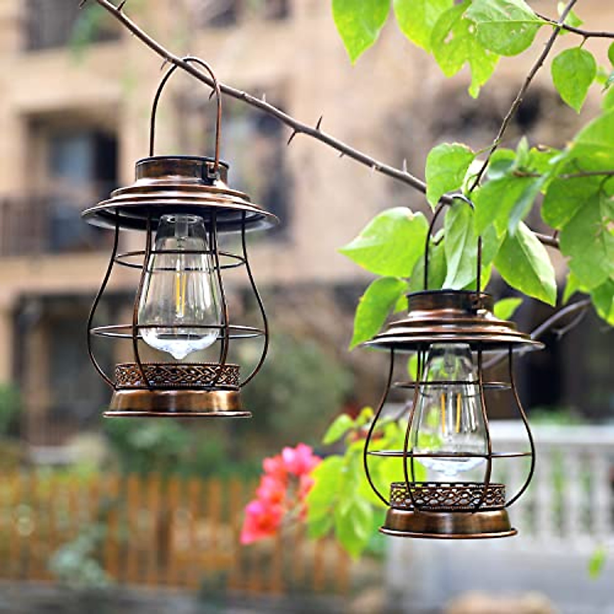 Hanging Solar Lantern,Solar Lantern Outdoor Waterproof,Solar Outdoor Lantern,Retro Desigh Outdoor Lanterns for Patio,Courtyard,Lawn,Garden
