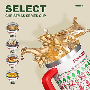 FOHGEE Christmas Style 40oz Stainless Steel Tumbler with Handle - Keep Drinks Cold & Hot All Season! (Stripes)