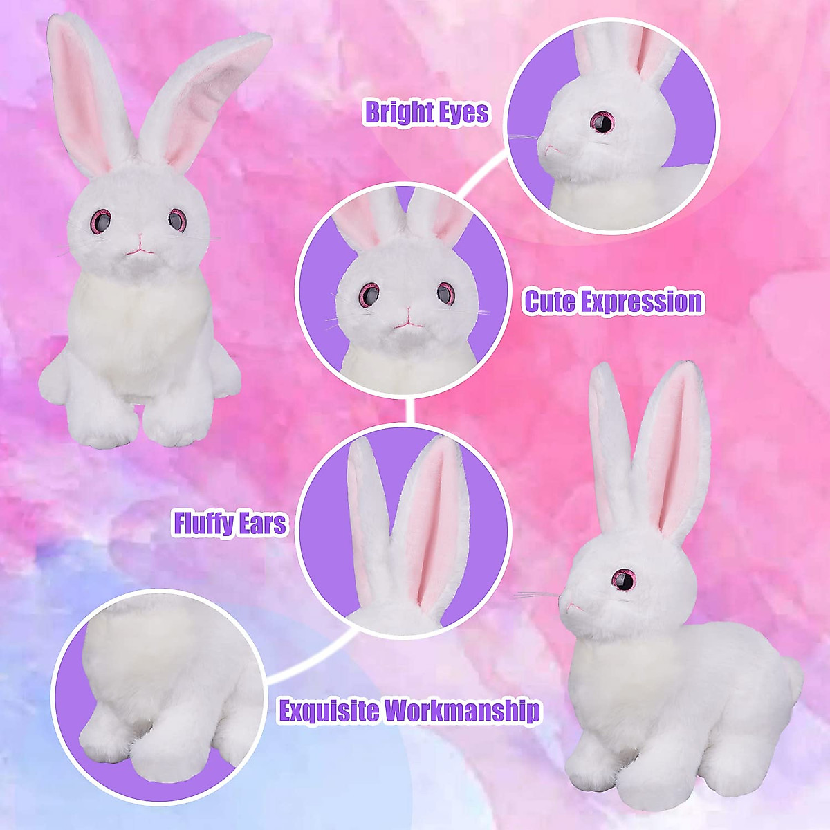 Marsjoy 12" White Easter Bunny Plush Toy, Soft Stuffed Animal Rabbit, Realistic Gift for Kids, Toddlers, Baby