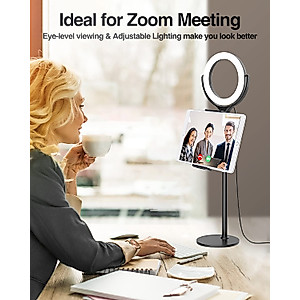 Elitehood iPad Stand with Ring Light for Online Video Conference, 3 Colors & 10 Brightness Computer Ring Light, Adjustable Desktop iPad Holder Stand for iPad Pro 12.9 11 Air Mini and 4-13’’ Tablet