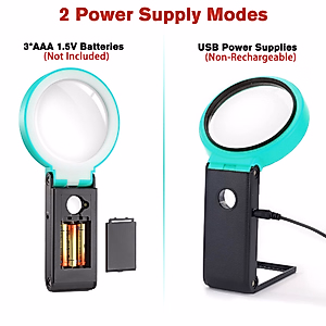 Dicfeos 30X 40X Magnifying Glass with Light and Stand, Non-Rechargeable, Folding Design 32 LED Illuminated Magnifying Glass for Close Work, Powered by Battery or USB(Green)