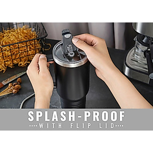 Onebttl Music Lover Gifts For Men, Women - Without Music Life Would B Flat - 40oz/1180ml Stainless Steel Insulated Tumbler with Handle, Straw & Lid - Musician Gifts, Musical Lovers Gift (Black)