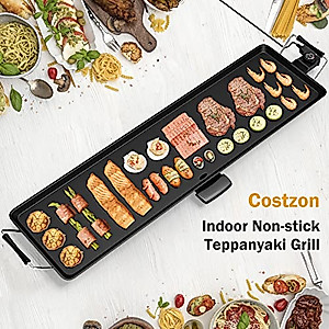 Costzon 35" Electric Griddle Teppanyaki Grill BBQ, Nonstick Extra Large Griddle Long Countertop Grill with Adjustable Temperature & Drip Tray, Indoor Outdoor Cooking Plates for Pancake Barbecue