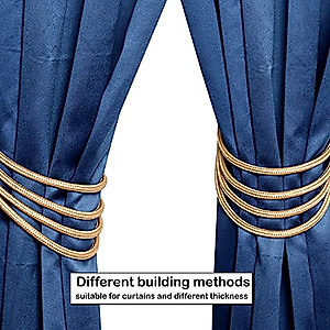 MALANOV Curtain 4 Strand Ropes Tiebacks Tie-Backs, Curtain Handmade Holdbacks, Polyester 4 Strand Cord Rope Tieback - Gold 2 Pack