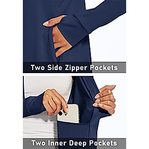 MAGCOMSEN Women's Lightweight Athletic Jacket Zipper Running Shirts Quick Dry Long Sleeve Sun Protection Shirts Navy XL