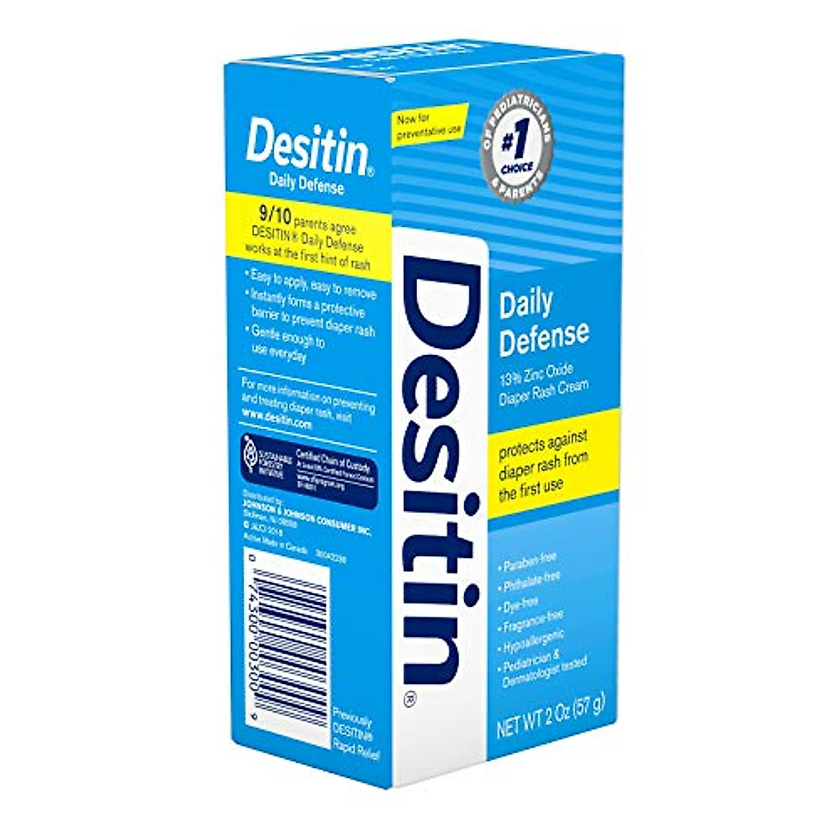 Desitin Daily Defense Baby Diaper Rash Cream with 13% Zinc Oxide Barrier Cream to Treat, Relieve & Prevent Diaper Rash, Hypoallergenic, Dye-, Phthalate- & Paraben-Free, Travel Size, 2 oz