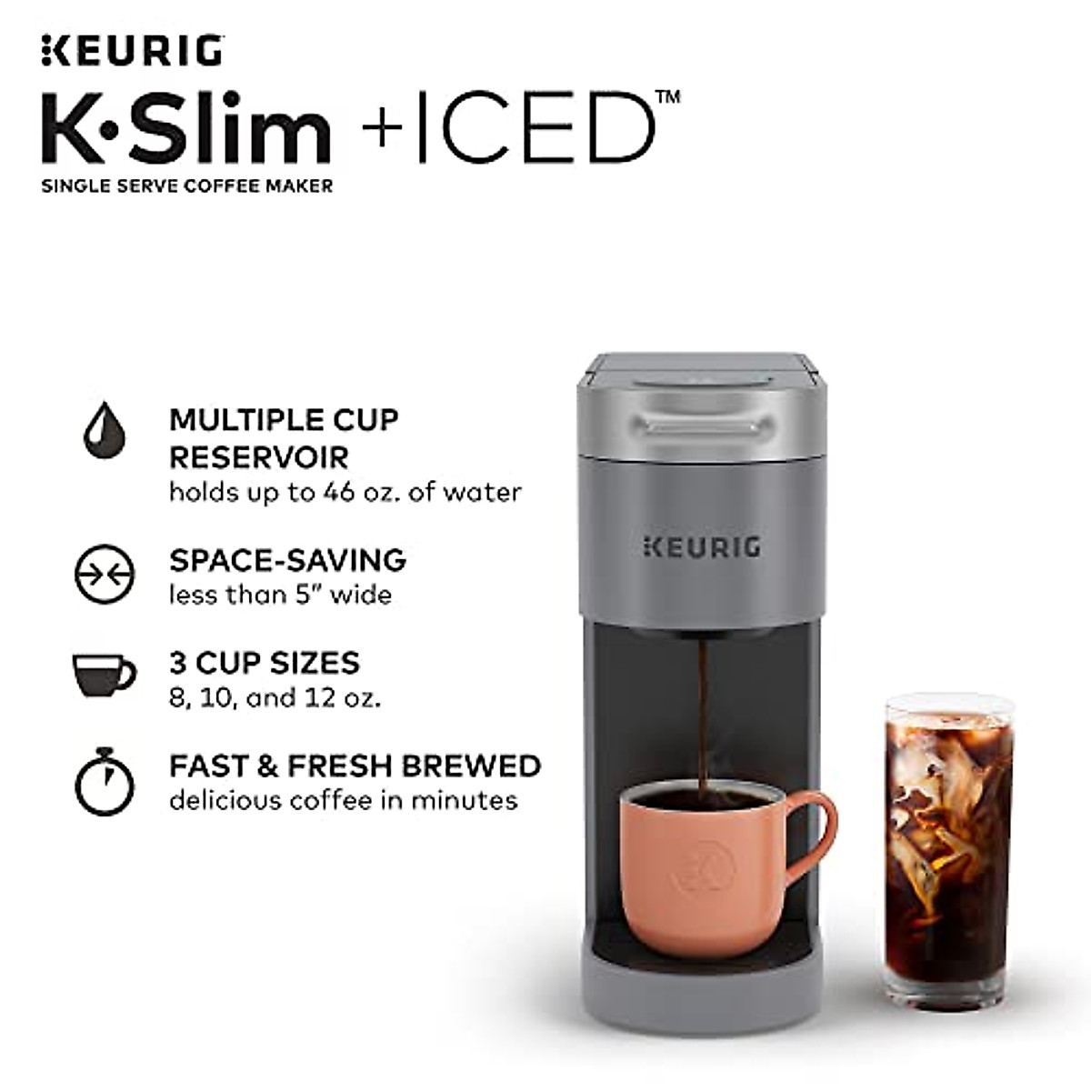 Keurig K-Slim + ICED Single Serve Coffee Maker, Brews 8 to 12oz. Cups, Gray