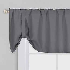 DECOVSUN Tie Up Blackout Valance for Window 18 Inches Long Thermal Insulated Adjustable Valance for Kitchen Windows Rod Pocket Top Tie-up Shade Window Curtain for Kids Room 1Panel Grey
