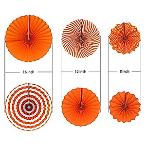 Party Hanging Paper Fans Set, Orange Round Pattern Paper Garlands Decoration for Birthday Wedding Graduation Events Accessories, Set of 6