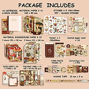 Aesthetic Scrapbook Kit, Scrapbooking Supplies Stickers, Bullet Junk Journal Kit Journaling Stationery, A6 Grid Notebook, Mushroom DIY Journaling Supplies, Scrapbook Gift for Teen Girl Kid Women