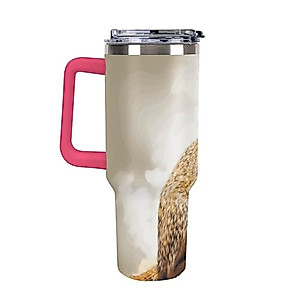 LLUTSNTH 40 Oz Vacuum Tumbler with Light Rose Red Handle Leakproof Insulated Tumbler Wild Meerkats Stainless Steel Travel Mug with Lid And Straw Coffee Cup Cute Water Bottles Cup Holder Friendly