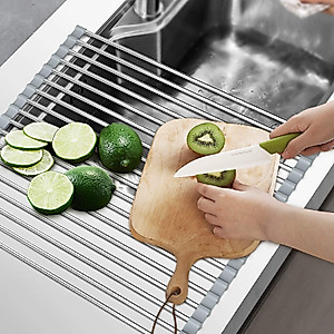 Dish Drying Rack, 2 Pack Roll up Drying Rack, Foldable Utensil Plates Holders, Multipurpose Over Sink Dish Rack Rustproof Silicone Dish Drainers Heat Resistant Mat for Kitchen(18.5x13.8inch)