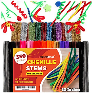 Performore 350 Pieces Thick Pipe Cleaners 35 Colors Pipe Cleaner Chenille Stems - 10 per Color for Children’s Arts and Crafts, Easy to Bend Twist and Cut, Reusable & Flexible Wires DIY Craft Supplies