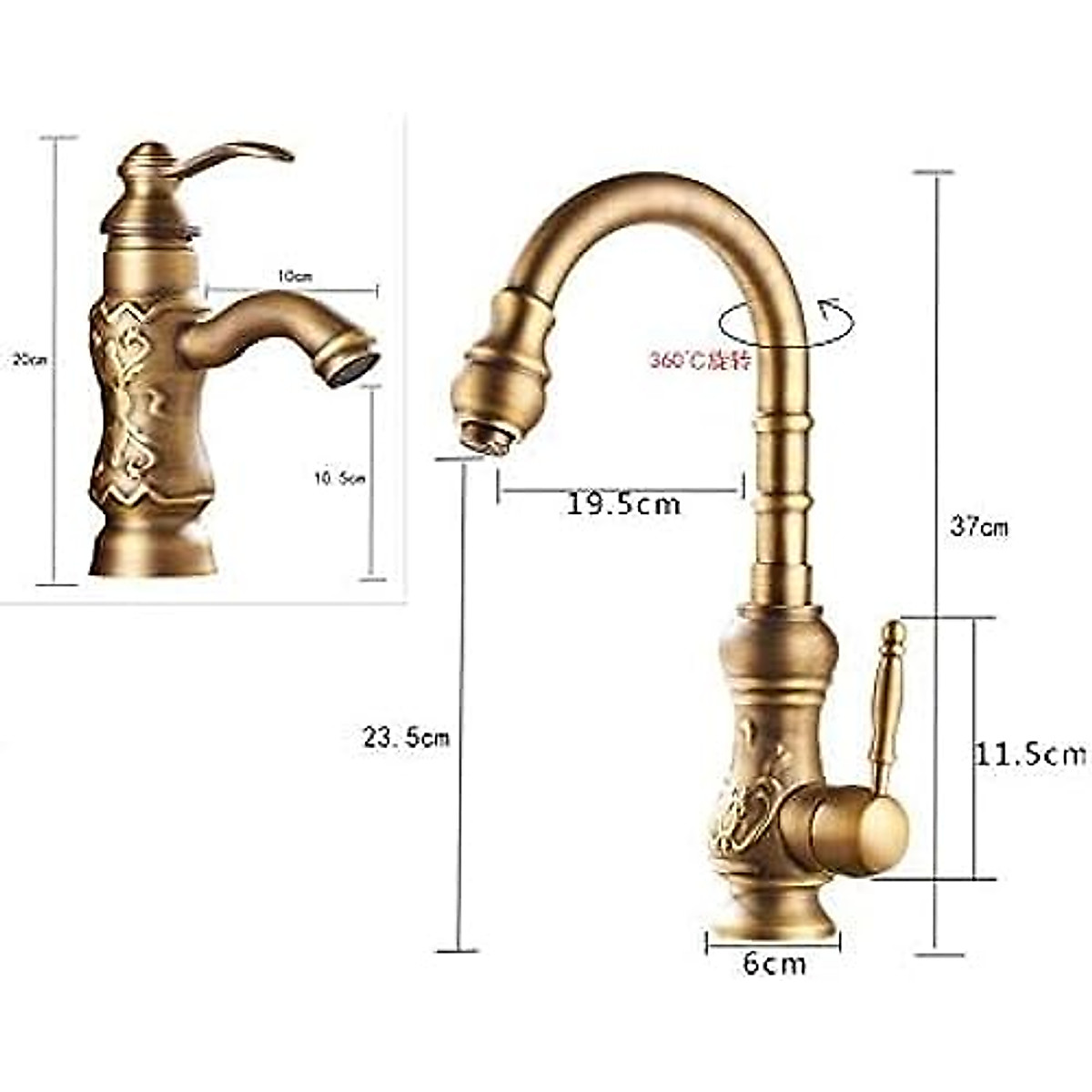 Kitchen & Bath Fixtures Taps Faucet,Full Copper Carved Rotating Faucet Retro EuropUPC Style Basin Faucet, C,B