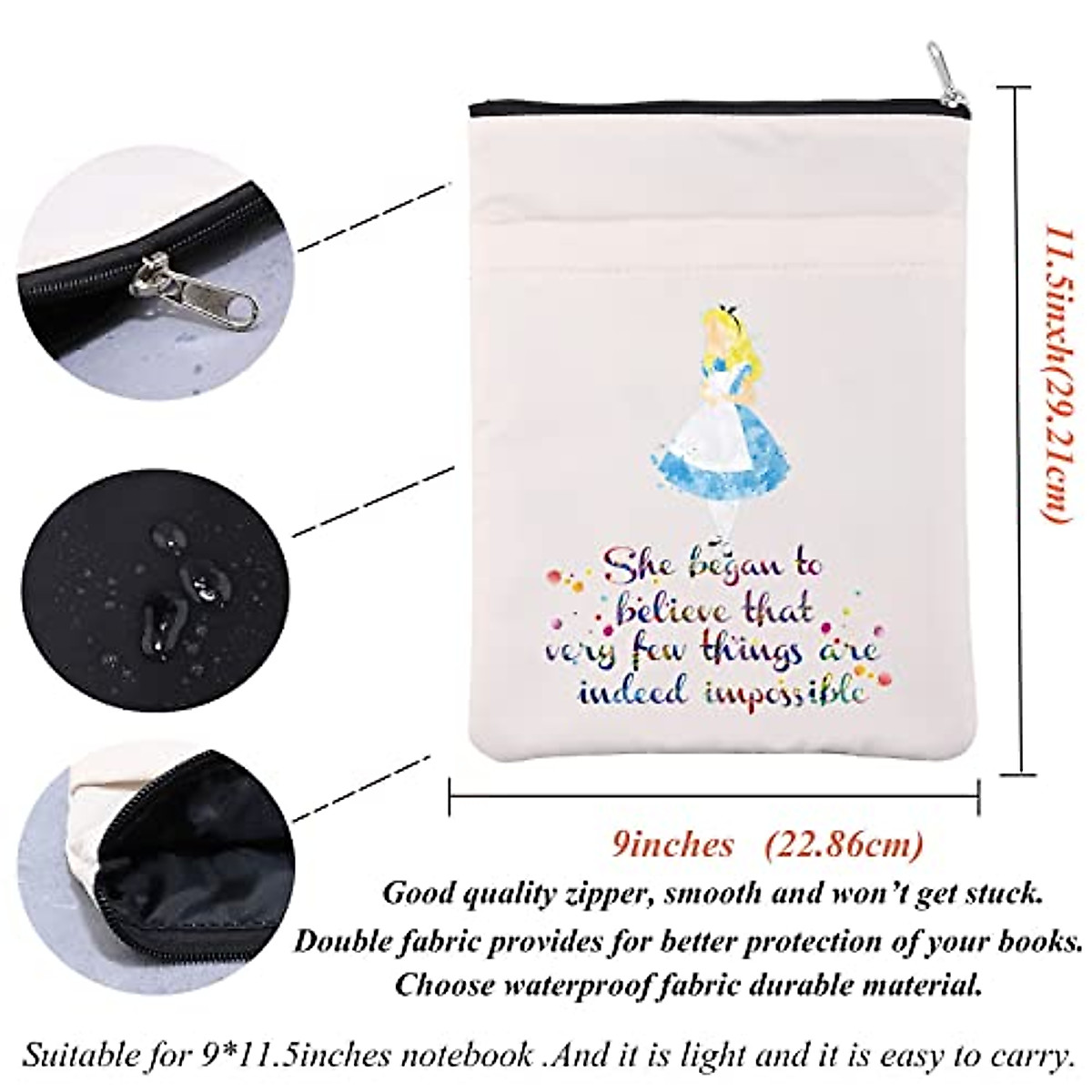 Alice Movie Merchandise Book Sleeve Alice Lovers Book Cover Alice Fairytale Gift Bookworm Gift Wonderland Gift for Alice Fandom (AliceSheBegan-BS)