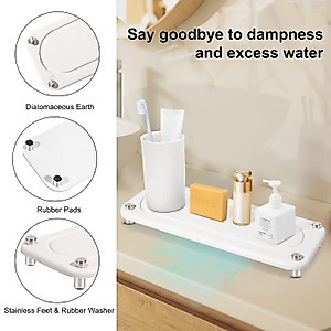 Instant Dry Sink Organizer 2PCS, Sponge Holder Fast Drying Stone, Natural Diatomite Material, Soap Holder with Rustproof Stainless Feet, Sink Caddy for Kitchen Bathroom Counter, White