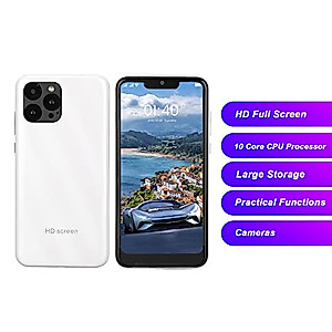 iP13 Pro MAX Unlocked Smartphone, 6.1in 3GB 32GB Face ID Cell Phone Unlocked for Android 6.0, MT6799 10 Core,Dual SIM, 5MP 8MP Dual Camera, 2800mAh Mobile Phone Support 128GB Expandable(White)