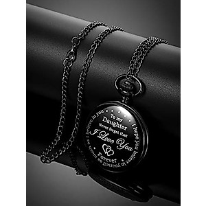 Pangda Christmas Inspirational Gift to My Daughter Never Forget That I Love You Steel Pocket Watch, Personalized Birthday Graduation Party Gift from Mom Dad to Daughter
