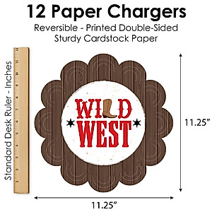 Big Dot of Happiness Western Hoedown - Wild West Cowboy Party Round Table Decorations - Paper Chargers - Place Setting for 12