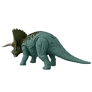Mattel Jurassic World Dominion Roar Strikers Dinosaur Action Figure with Roaring Sound & Attack Action, Triceratops Dino Toy Includes Digital Play