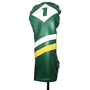Majek Retro Golf Headcover Green White and Yellow Vintage Leather Style 1 Driver Head Cover Fits 460cc Drivers Classic Look