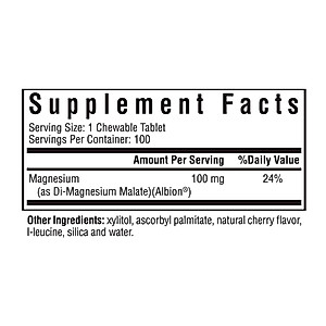 Seeking Health Magnesium Malate Chewable Tablet, 100 mg Dimagnesium Malate Supplement to Support Sleep and Balanced Mood, High-Absorption Chelated Magnesium, Vegan & Vegetarian (100 lozenges)