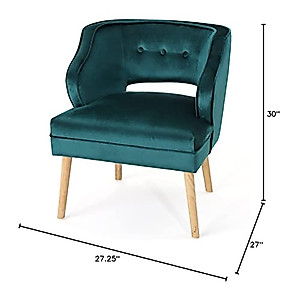 Christopher Knight Home Mariposa Mid-Century Velvet Accent Chair, Teal / Natural