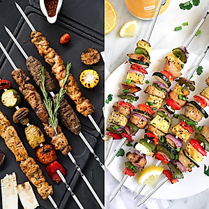 Oligei 24 PCS Metal Skewers, Kabob Skewers, Metal Skewers for Kabobs, Flat Skewers for Grilling, Reusable Metal Skewers for Grilling, Grill Skewers for BBQ, Meat and Vegetable