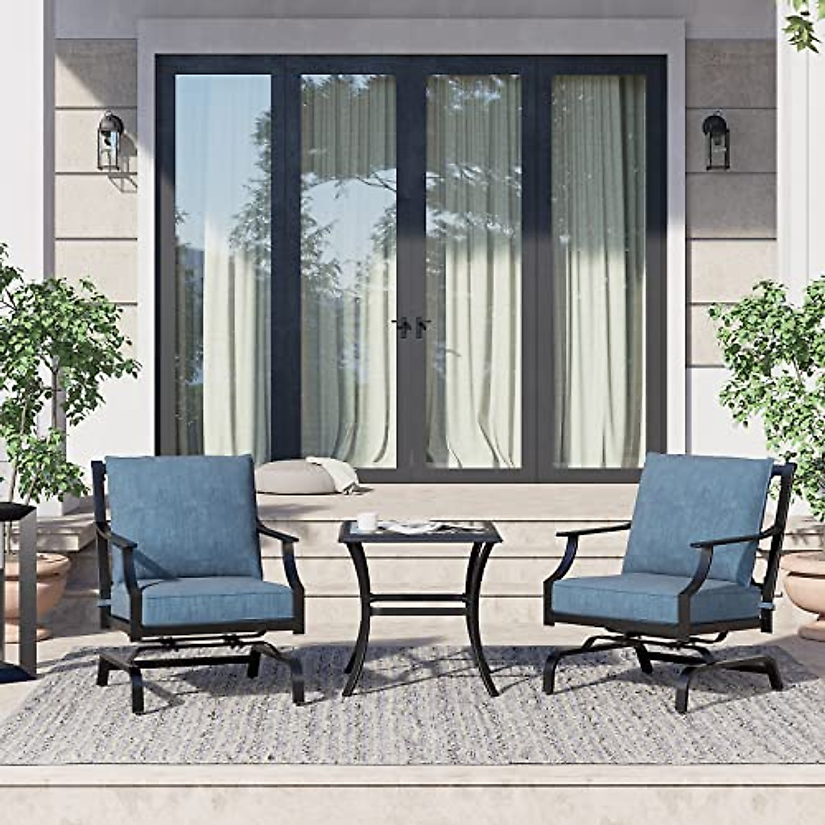 Grand patio Outdoor Patio Seating, 3 Piece Patio Set, 2 Motion Chairs with Side Table, Peacock Blue