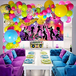 Back to 90S 80S Theme Party Balloons Backdrop Decorations， Party Supplies Foil Balloon Radio Guitar Microphone Disco Ball Colorful Balloons for Back to 90S 80S Party for Birthday Decorations